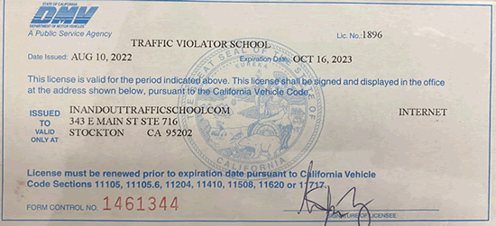 DMV Traffic School License-InAndOutTrafficSchool.com